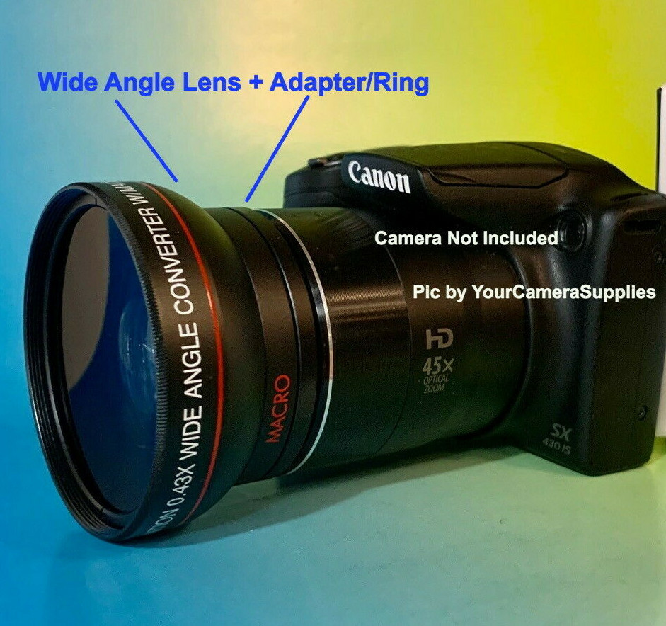 0.43x WIDE ANGLE LENS 43mm-52mm to Camera Camcorder DMC-G1 M40 M41 M406 ...