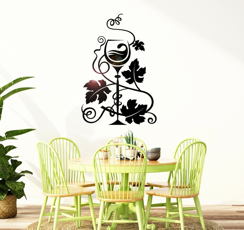 Vinyl Wall Decal Wine Glass Grapes Restaurant Kitchen Mural Stickers ...