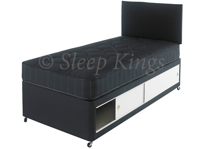 KIDS SHORTY 2FT6 - 75 X 175 CM IN BLACK SLIDE STORAGE STORAGE DIVAN SET ...