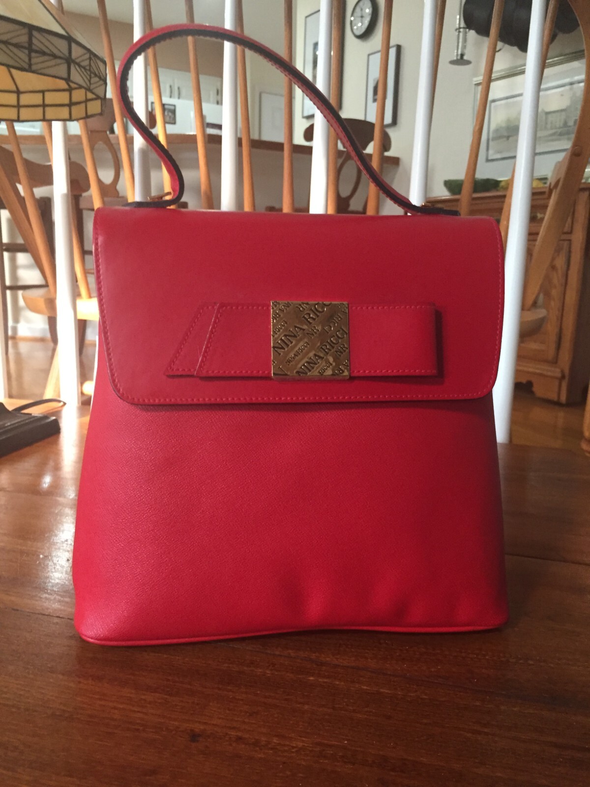 New NINA RICCI Vintage Red Leather Classic Hand Bag with crossbody ...
