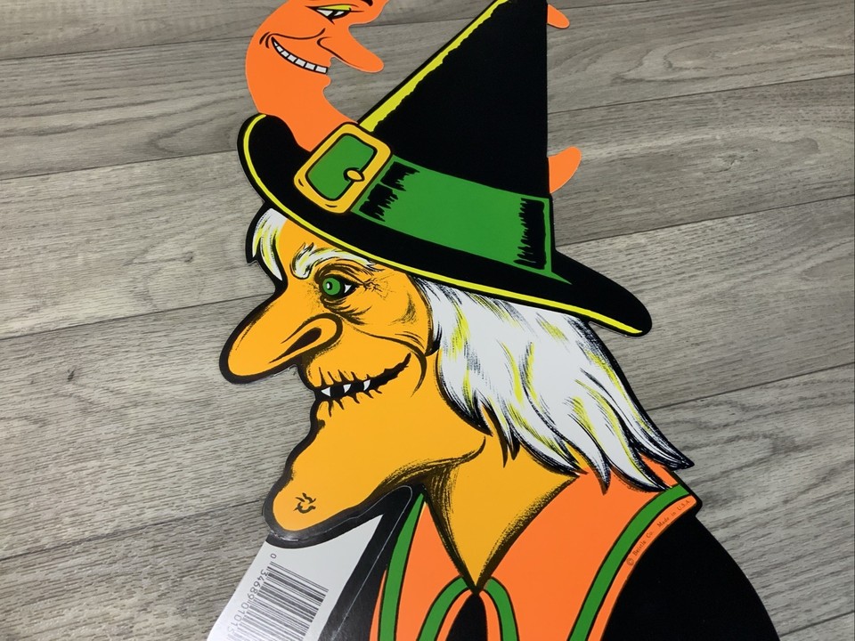 Vintage 90s Witch Moon Halloween Beistle Die Cut Cardboard Cutout Decor ...