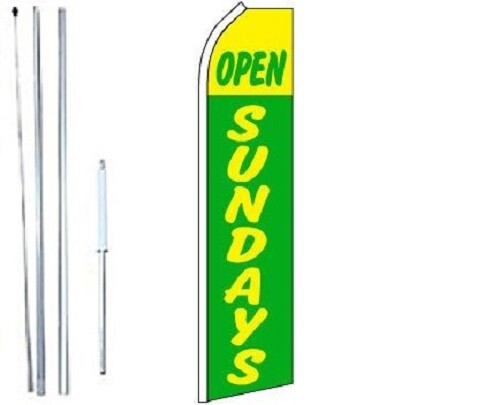Open Sundays (Green & Yellow) Swooper Flag With Complete Hybrid Pole ...