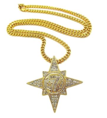 MENS HIP HOP MUSLIM ISLAM 7 STAR FIVE PERCENTER PENDANT CUBAN CHAIN ...