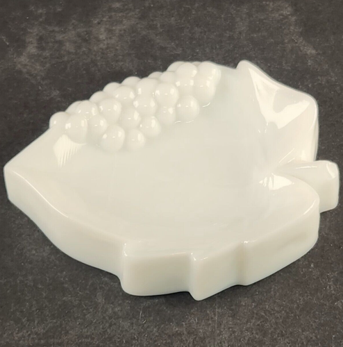 Imperial Glass White Milk Glass Trinket Dish Grape Leaf Spoon Rest ...