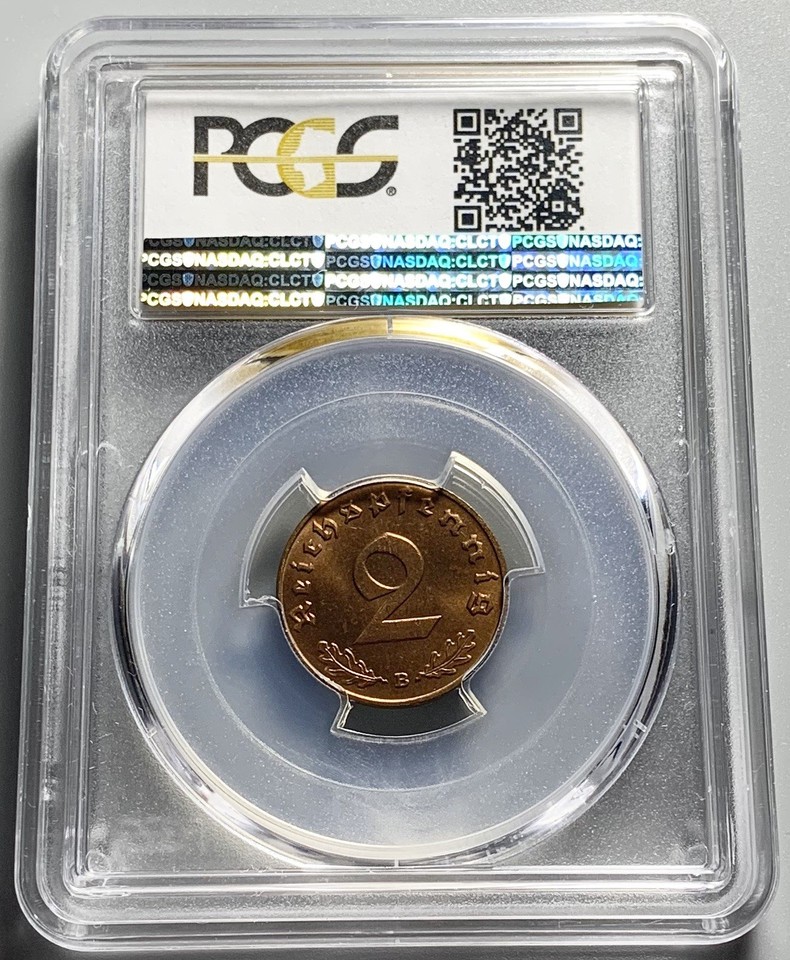 Gem BU 1939 B Germany Nazi Third Reich 2 Pfennig Copper Coin - PCGS MS ...