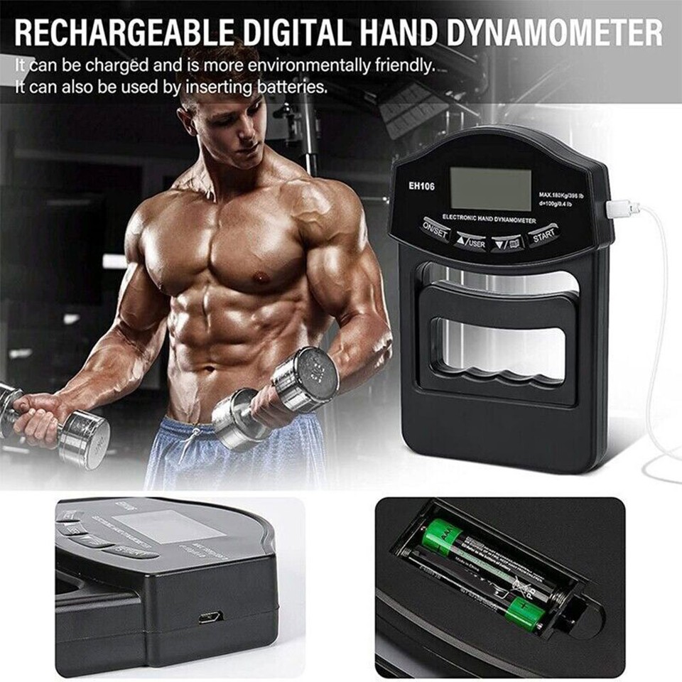 Grip Strength Tester, 396Lbs/180Kg Digital Hand Dynamometer Grip ...