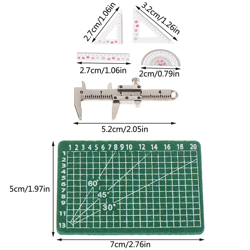 1Set 1:12 Dollhouse Vernier Caliper Ruler Triangular Ruler Cut Board ...