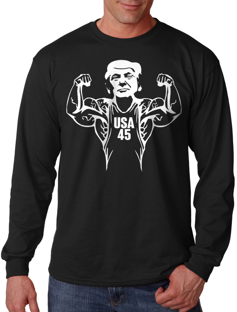 Men's Buff Trump Long Sleeve Black T Shirt American President Muscle ...