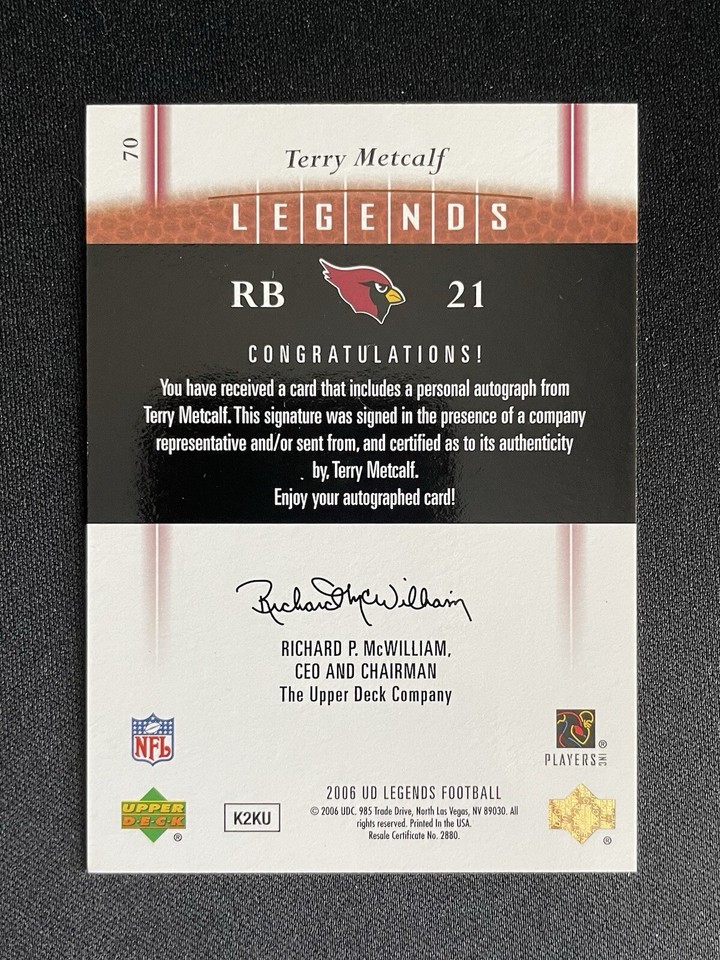 2006 UD Legends Legendary Signatures Terry Metcalf Auto Cardinals ...