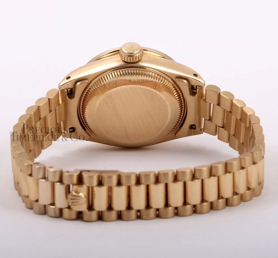 Rolex Lady Datejust 26mm President 18K Gold Diamond Bezel Black MOP ...