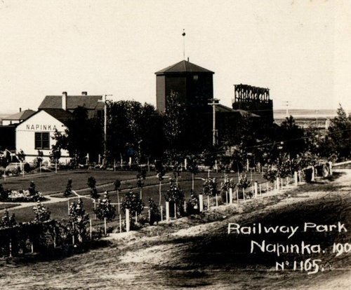 1908 RPPC Railroad Station & Park Napinka, Manitoba Postcard F168 | eBay