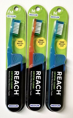 3 Reach Toothbrush Crystal Clean MEDIUM Bristles Toothbrushes FREE ...