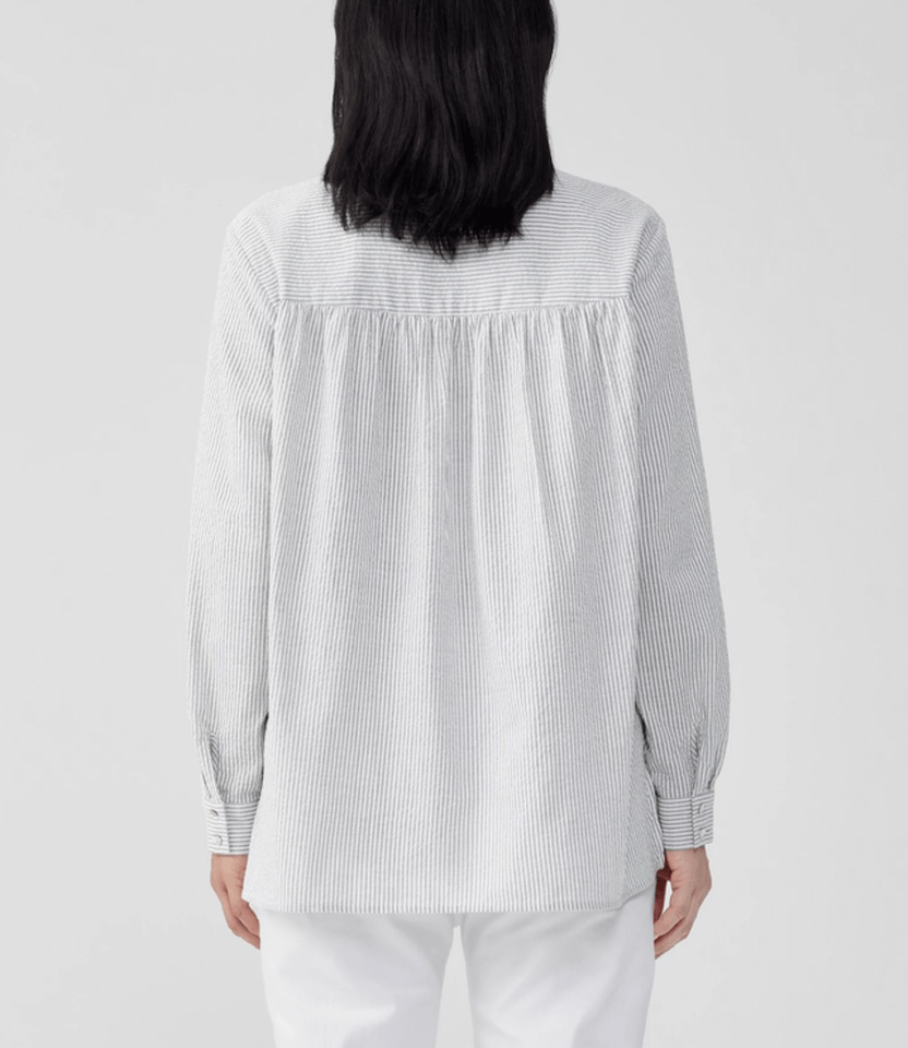 Eileen Fisher Women's $158 Organic Cotton Ripple Mandarin Collar Shirt ...