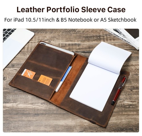 Genuine Leather B5 Notebook Case Cover Pen Slot Tablet Sleeve For iPad ...