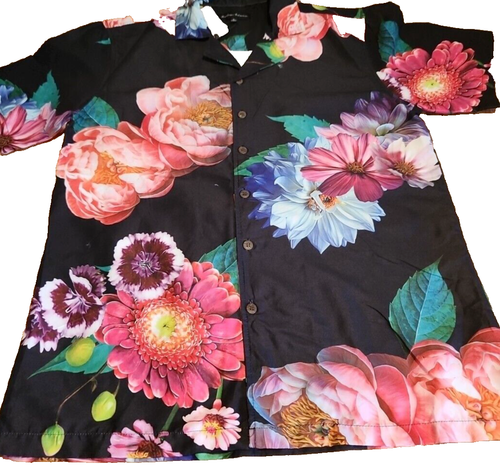 SIZE Large men casual shirt FLOWERS black By RILEY ADAMS #a combine ...