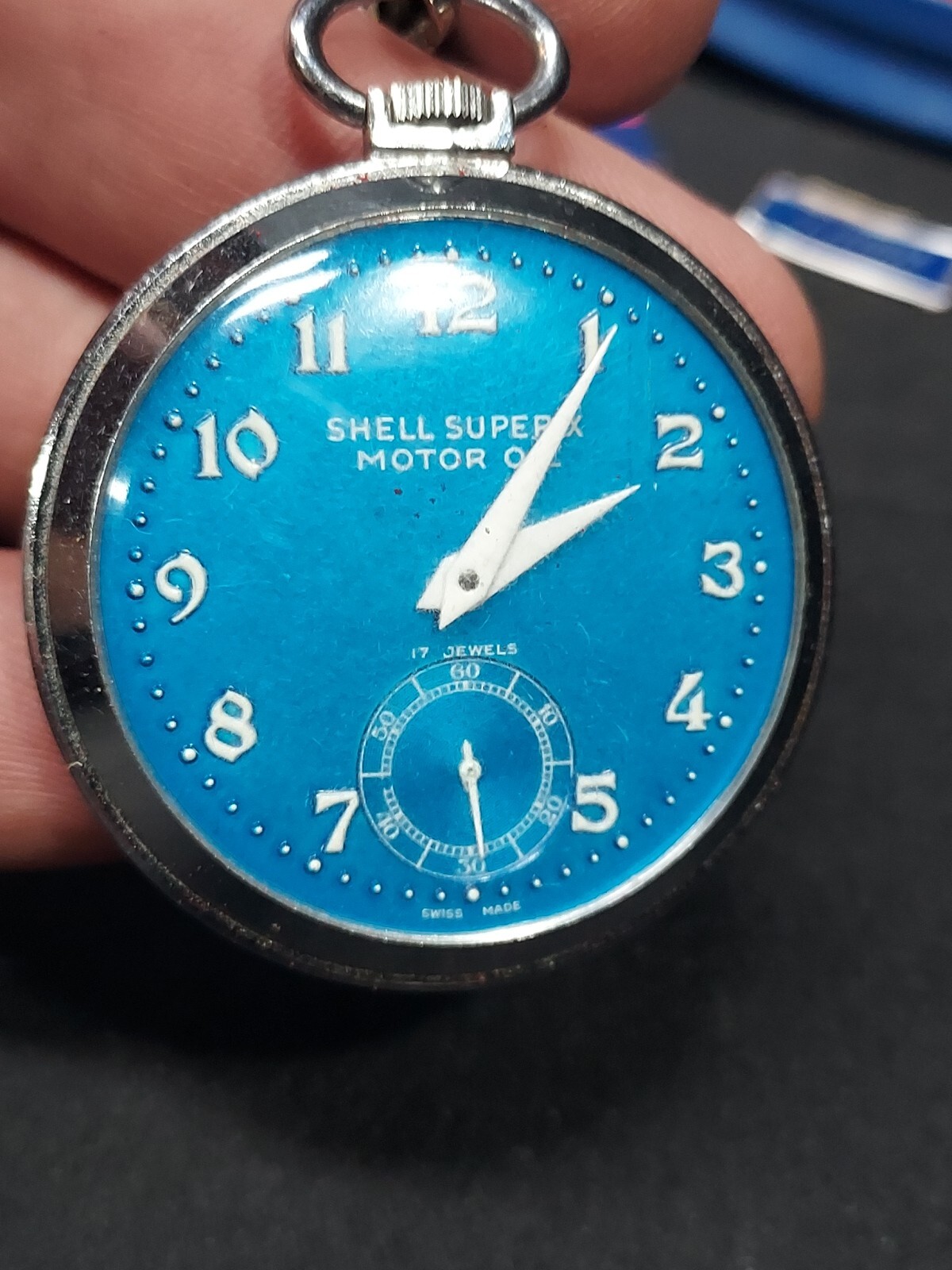 Old 1960s Clinton Shell Super X Motor Oil Dealer Pocket Watch Running ...