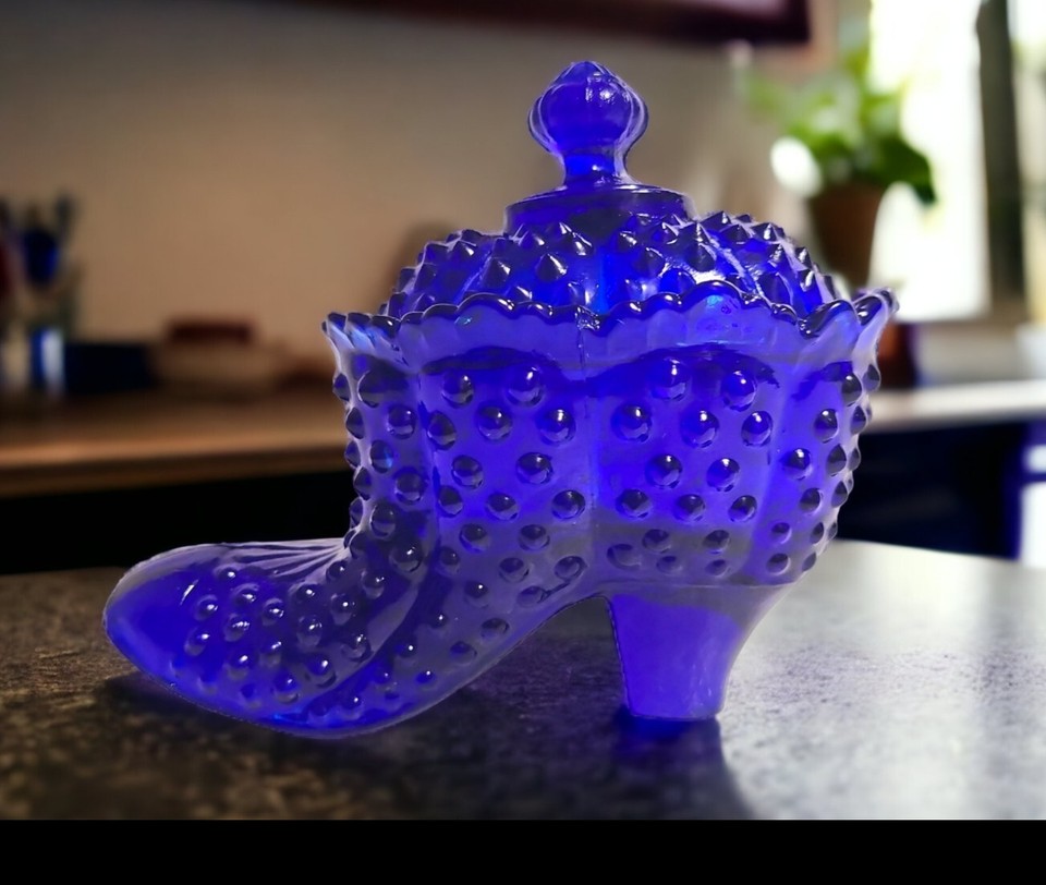 Vintage Victorian Shoe Slipper Hobnail Cobalt Blue Glass Candy Trinket ...