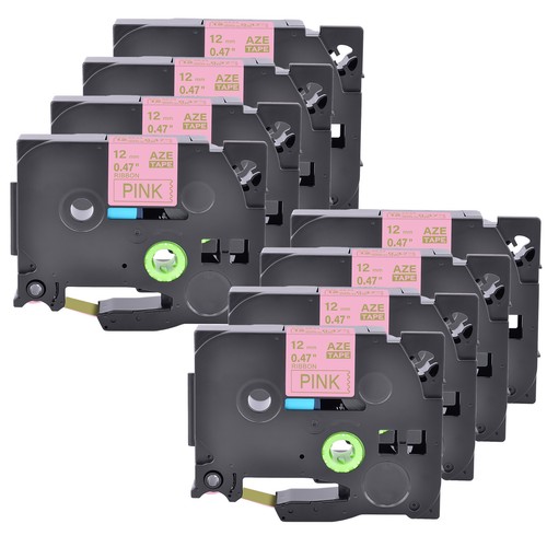 12MM Satin Ribbon Compatible with Brother Tze TZ-RE34 12MM Gold on Pink ...