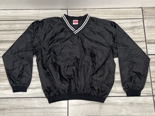 Vintage Rawlings Pullover Sweatshirt Windbreaker Large Black Polyester ...