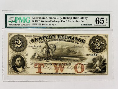 USA, PMG, Western Exchange, Nebraska Omaha City, (1857) $2, Dollars ...