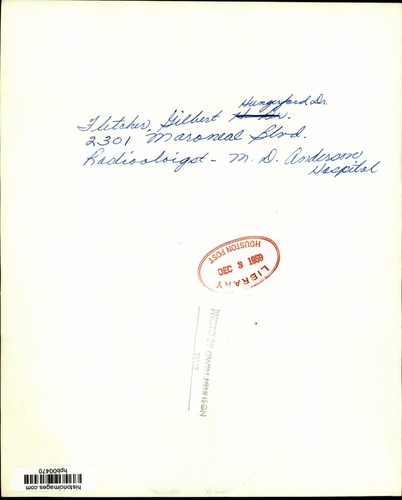 1959 Press Photo Dr. Gilbert Fletcher, Anderson Hospital radiologist ...