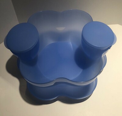 Tupperware Open House Blue Chip N Dip Salad Punch Bowl & Lid Tray Large ...