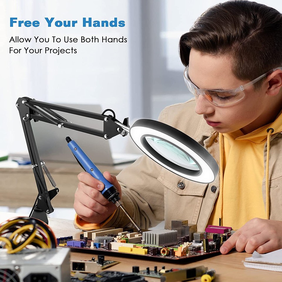 Magnifying Lamp Hands-Free Adjustable Arm Magnifier for Close Work ...