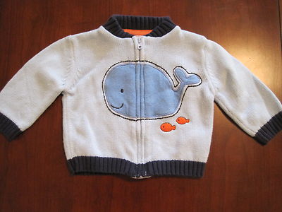 Carters Boys Blue Whale Fish Beach Cotton Cardigan Sweater 6 Months EUC ...
