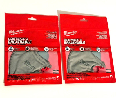 Milwaukee Face Mask Lightweight Breathable ~ Gray / 2 PACKS ~ 48-73 ...