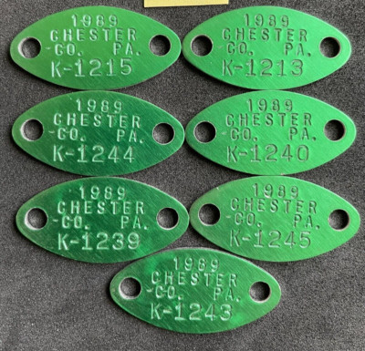 Vintage 1989 Chester Co, PA Green Dog License Tax Tag Lot of 7 - Old ...