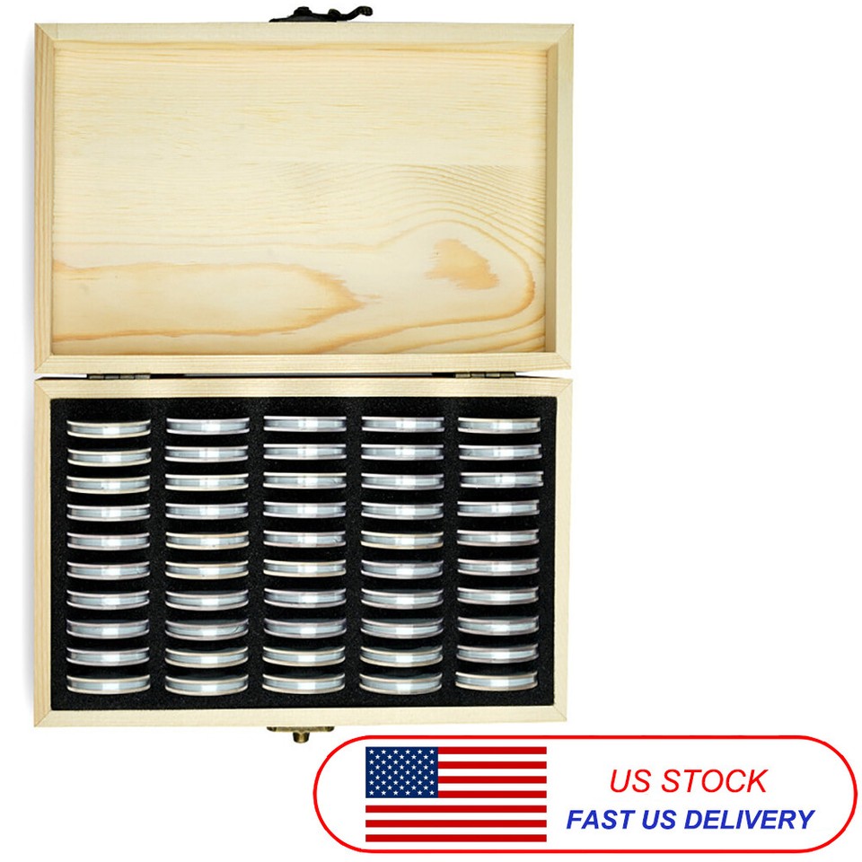 50Pcs Wood Coins Display Storage Box Case for Slab Certified Coin with ...