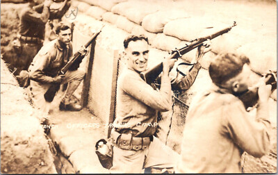 MILITARY - OFFICERS IN TRENCH SHOOTING GUNS TRAINING CAMP REAL PHOTO ...