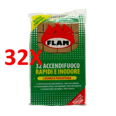 32 X Flam Accendifuoco 32 Cubetti In Legno E Paraffina | eBay
