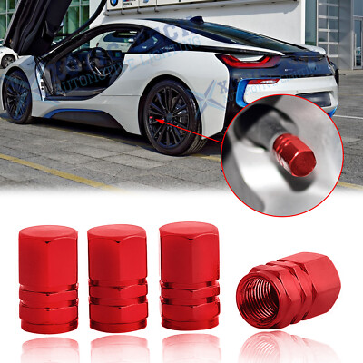 4x Red Wheel Tyre Tire Valves Dust Stems Air Cap Cover For Car Truck ...