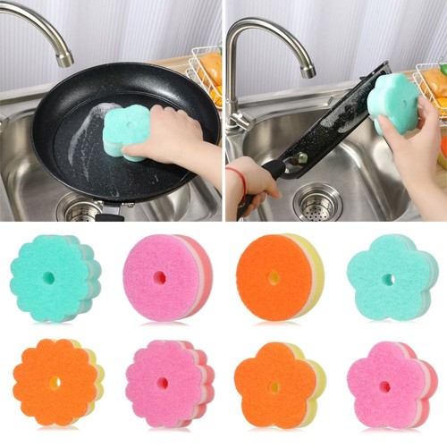Tableware Sponge Brush Flower Dishwashing Sponge Scouring Pads Round ...