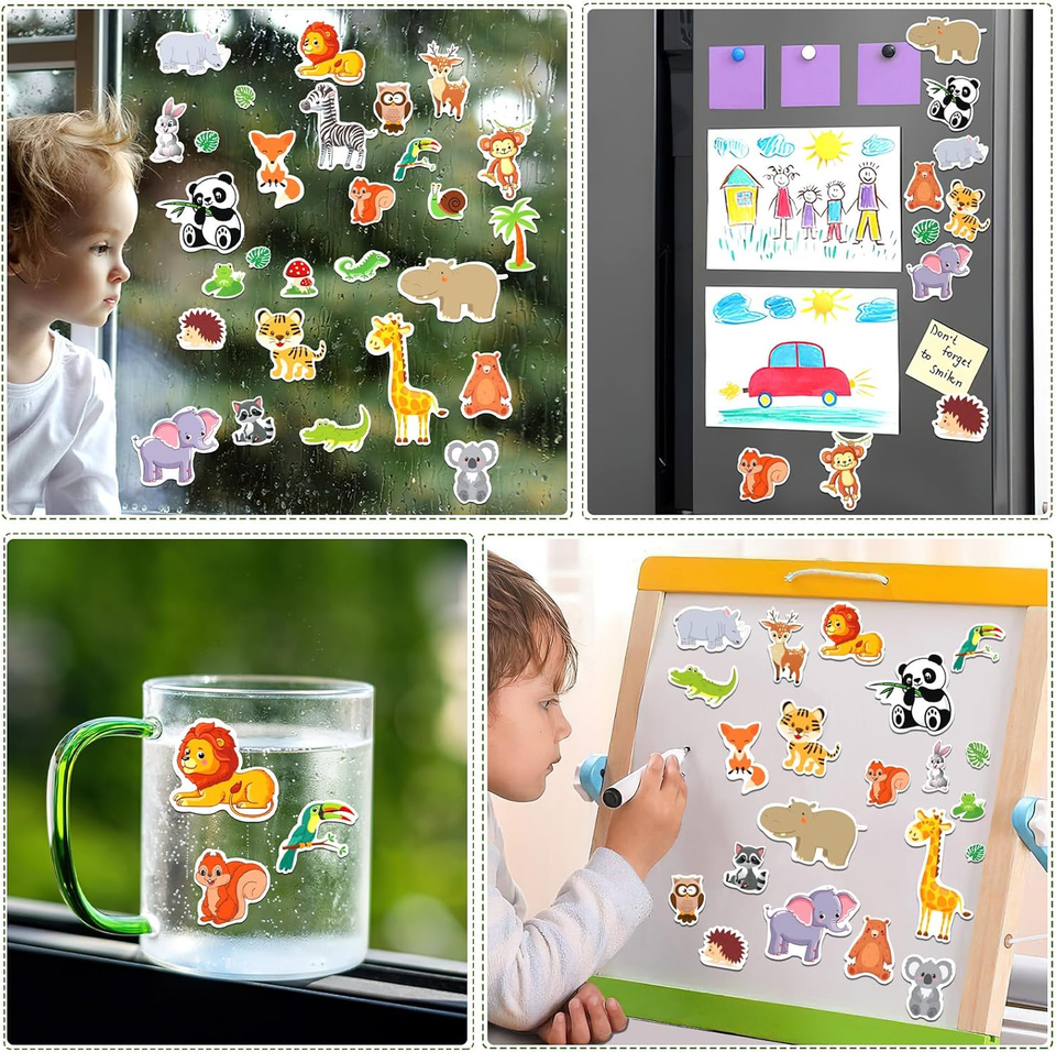 50 PCS Jungle Animals Window Gel Clings Stickers Removable and Reusable ...