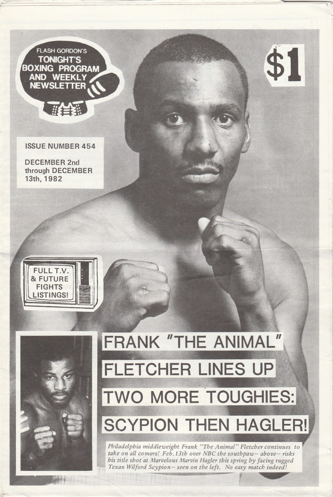 FLASH GORDON's TONIGHT's BOXING PROG WILFORD SCYPION-FRANK FLETCHER ...