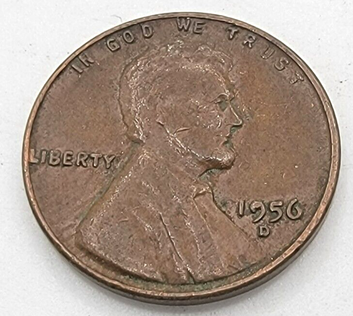 1956 D Lincoln Wheat Cent Die Chip 9 of Date VF Die Break Error Penny ...