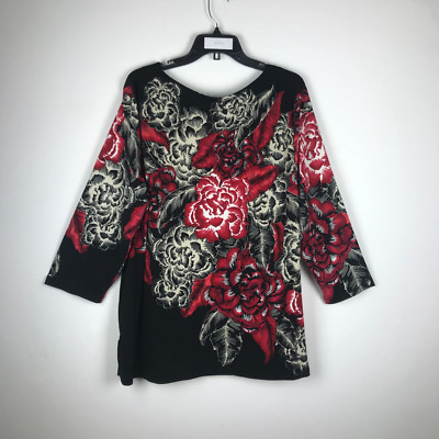 JM Collection Printed Red & White Roses Floral Blouse Size XL B10 | eBay