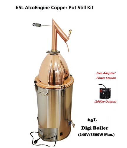 65L Copper Dome & Alcoengine Pot Still Kit Free power station Make Gin ...