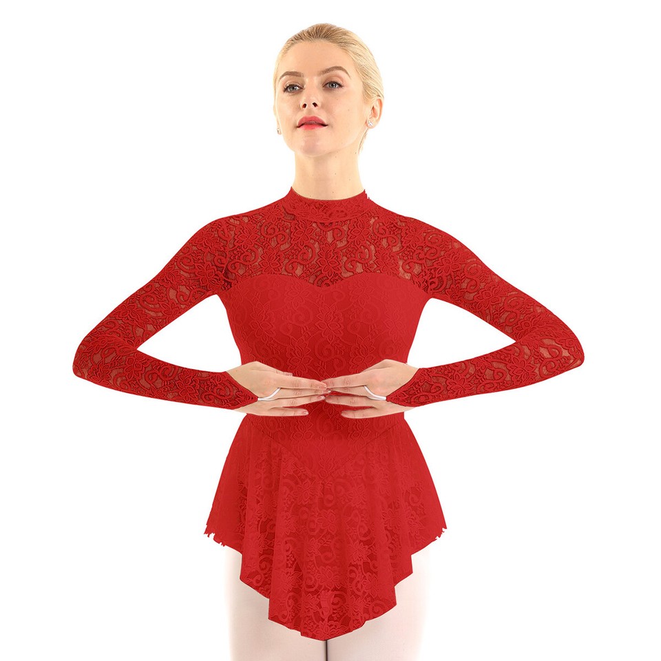UK Woman's Lyrical Modern Ballet Dance Costume Lace Long Sleeve ...