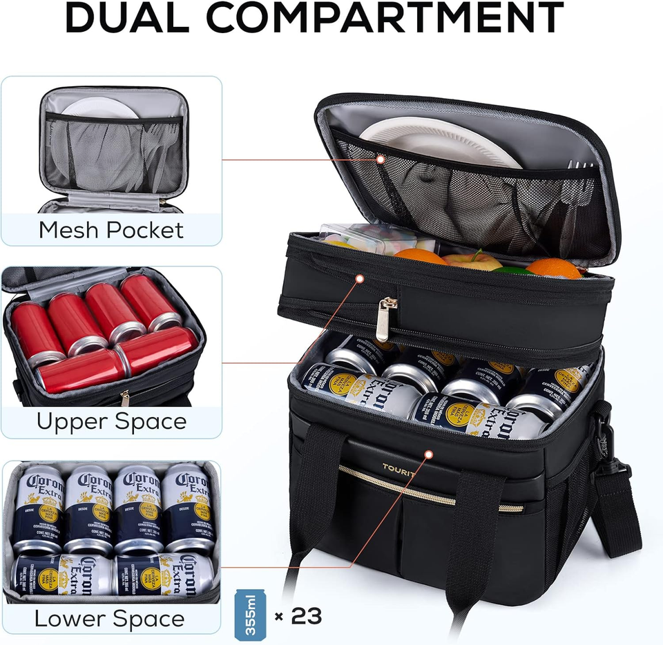 Insulated Lunch Box Bag, Double Deck Leakproof Cooler Tote for Work ...