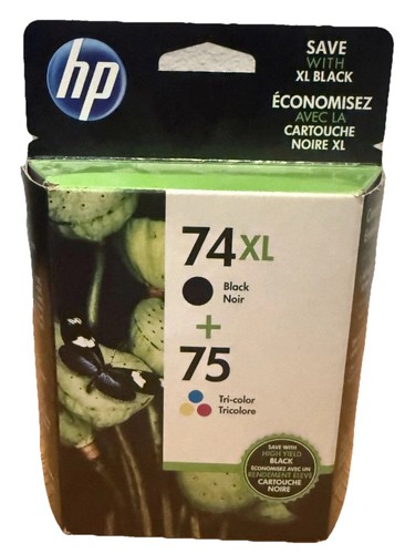 HP 74XL Black + 75 Tri-color Ink Cartridge Combo Pack Genuine SEALED ...