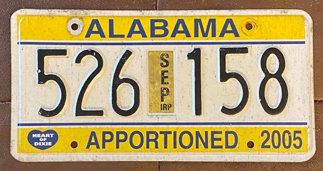 Alabama 2005 APPORTIONED License Plate # 526 158 | eBay