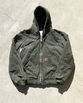 Carhartt Jacket J130 MOS Moss Green Hooded Workwear Men’s Size L | eBay