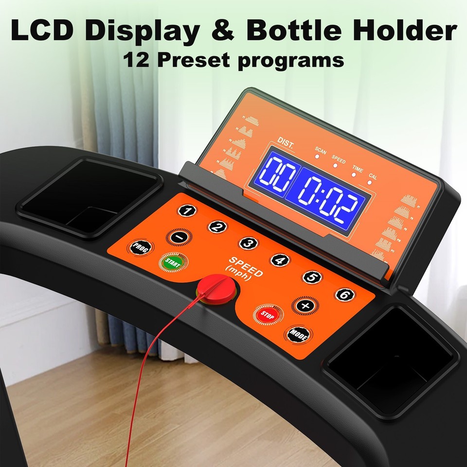 Folding Treadmill with Long Handrail Heart Rate Sensor for Senior ...