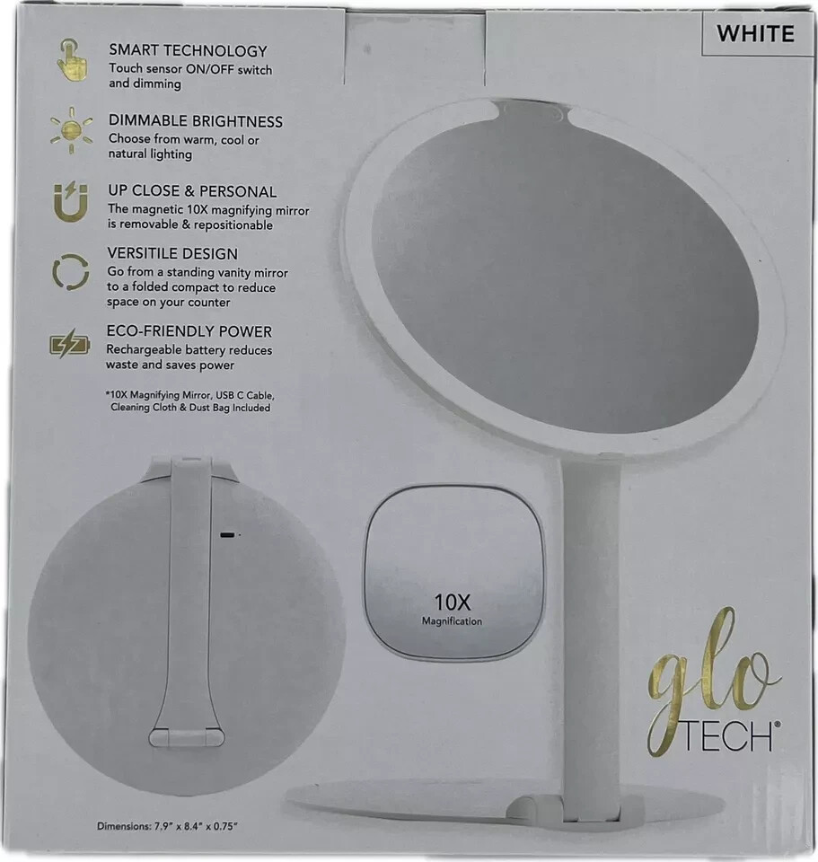 Glo Tech Foldable Travel LED Mirror - White | eBay