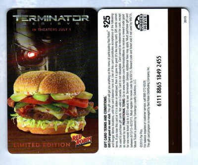 RED ROBIN Terminator Genisys ( 25 ) 2015 Gift Card( $0 ) | eBay