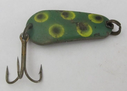 Vintage Fishing Spoon Frog Colored Fish Lure Green Yellow Black Spots 1 ...