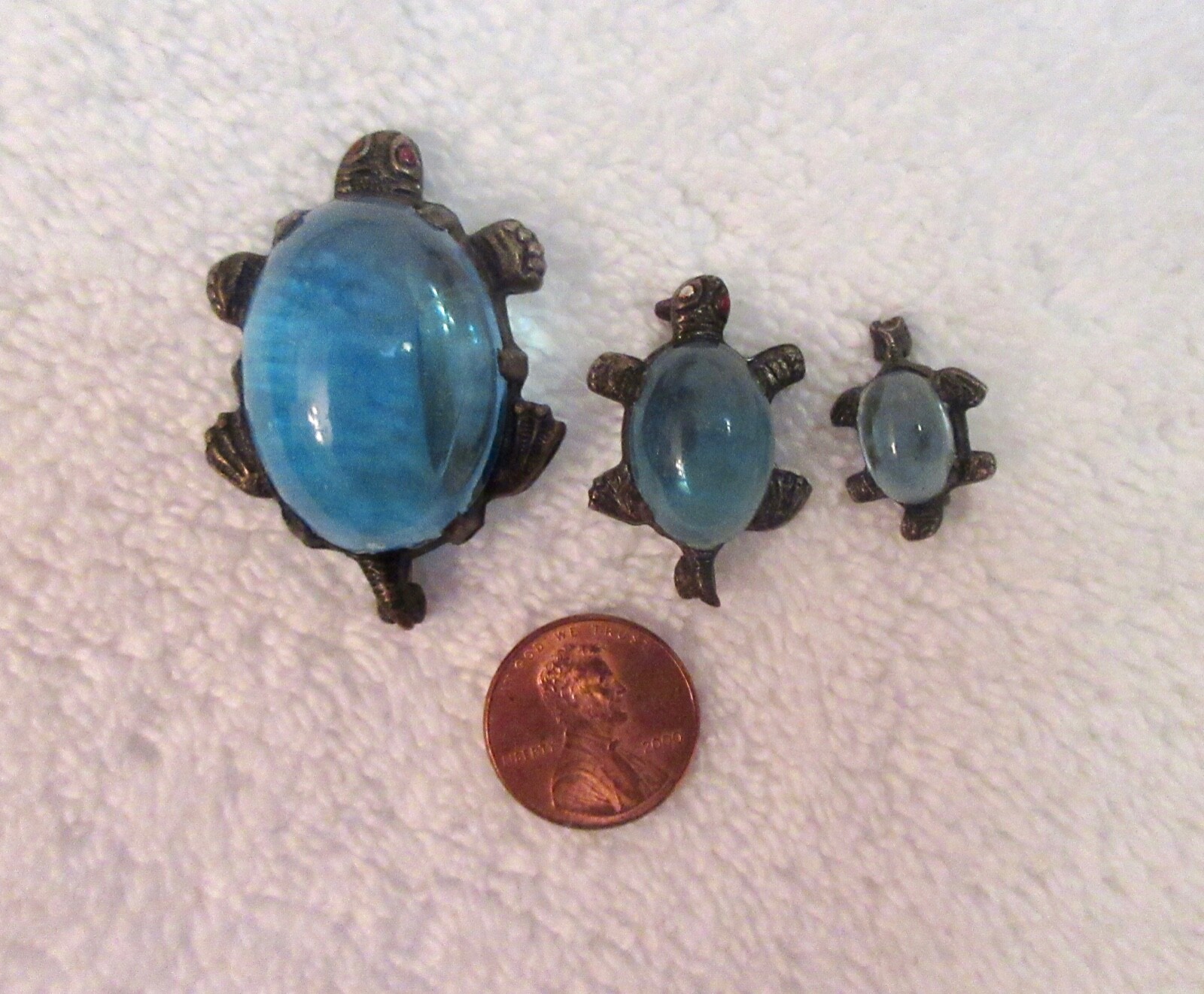 Antique Turtle Blue Jelly Belly Pin Lot 3 Family Art … - Gem